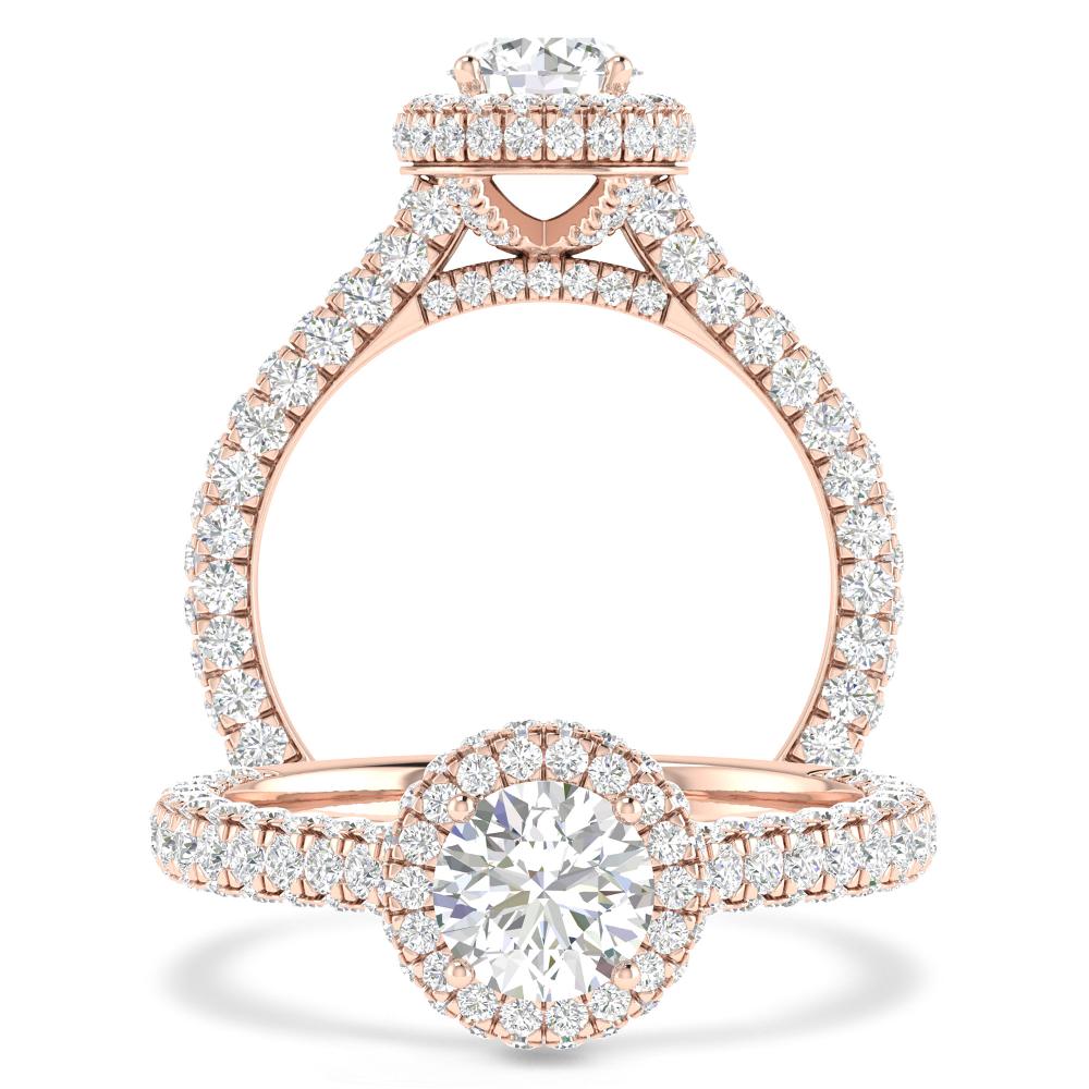 2 1/6 ctw Round Diamond Cathedral Halo Engagement Ring With Three-Sided ...